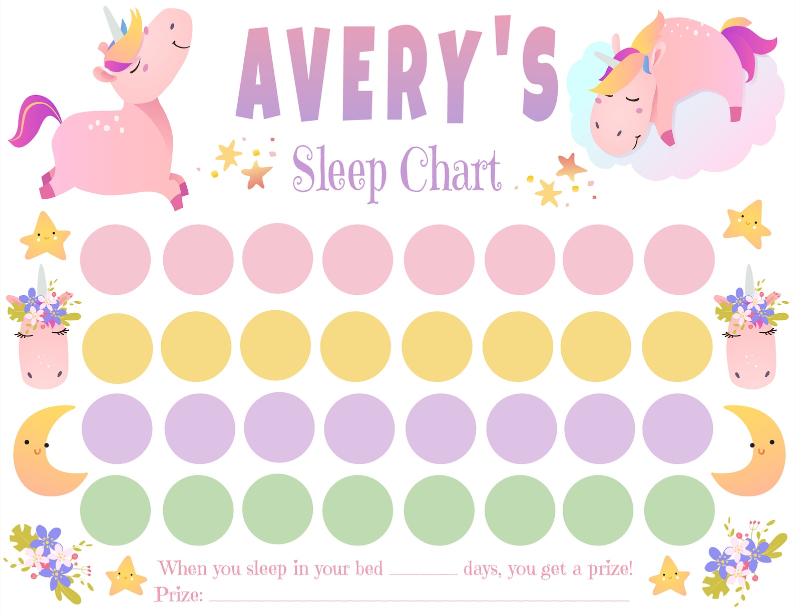 Sleep Chart Toddler Template for Girl Unicorn Sleep Reward - Etsy