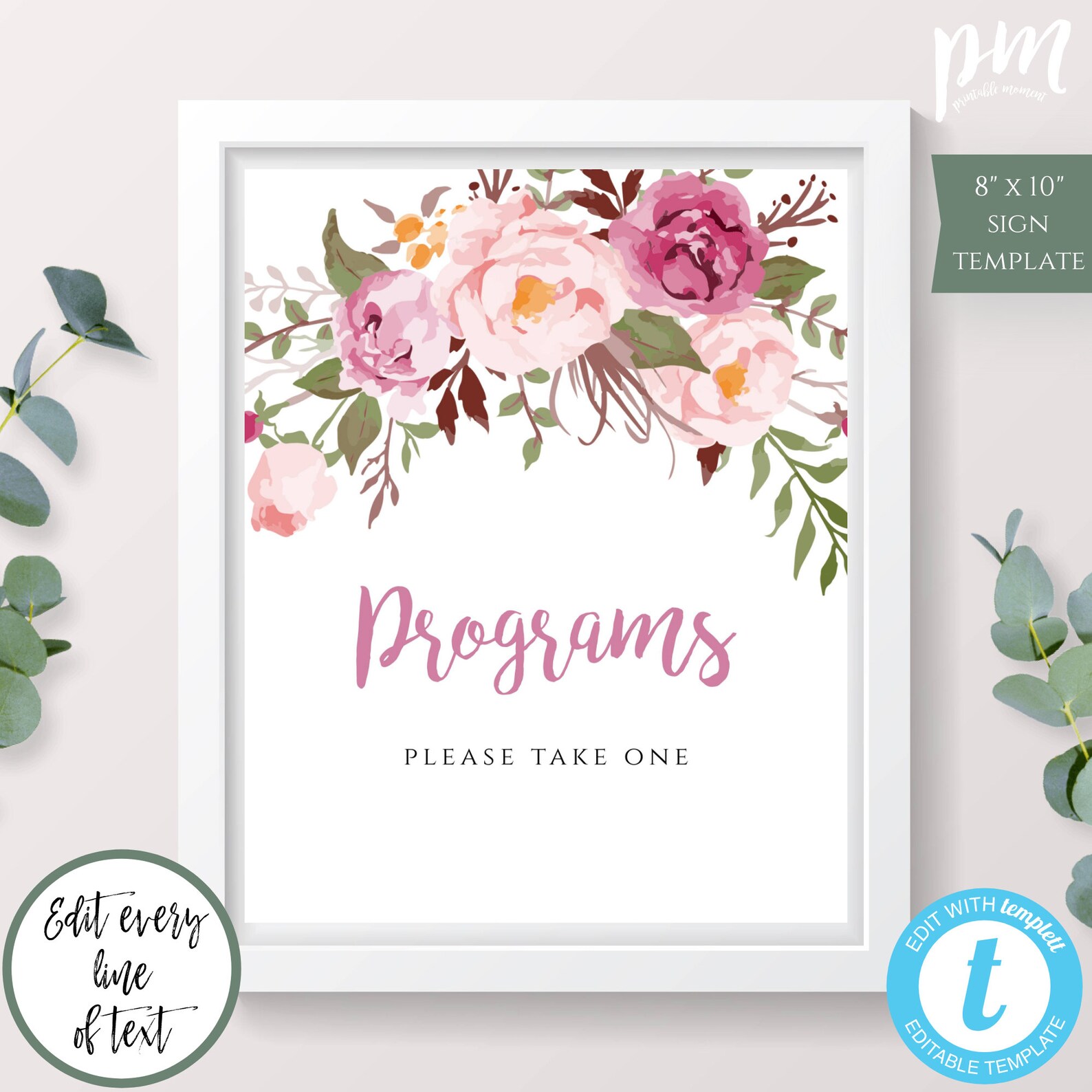Pink Program Sign Template Funeral Program Sign Funeral | Etsy