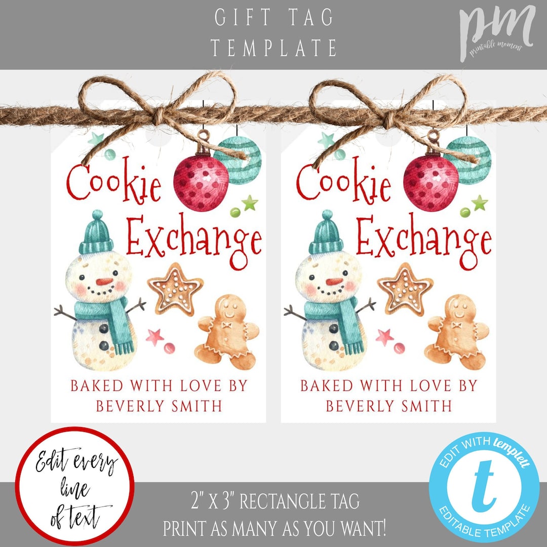 Cookie Exchange Christmas Favor Tag Template, Baked With Love Gift Tag ...
