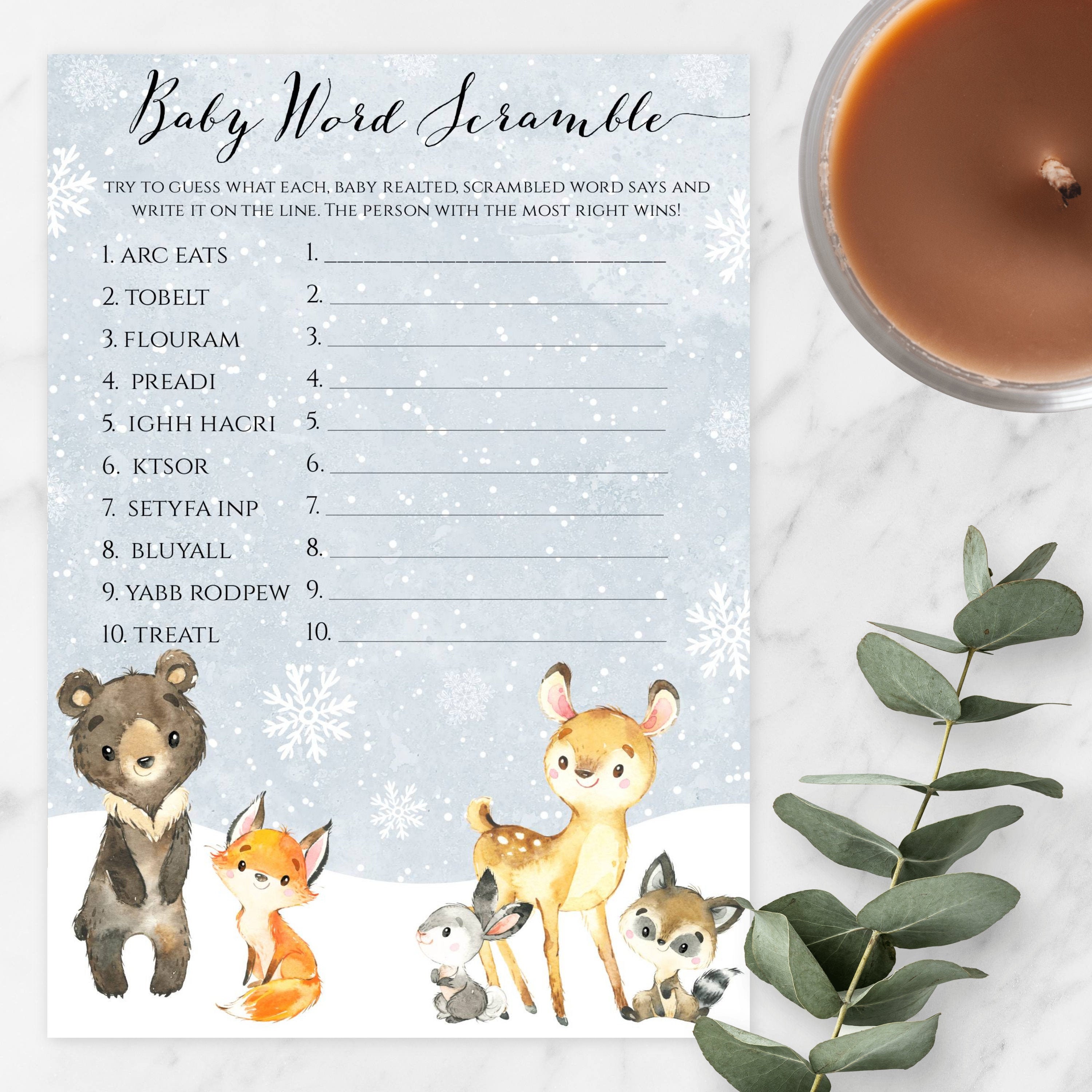 Woodland Animal Baby Word Scramble Game Template Baby | Etsy