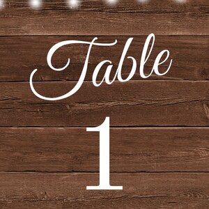Rustic Table Number TEMPLATE, Rustic String Lights Wedding Table Number ...