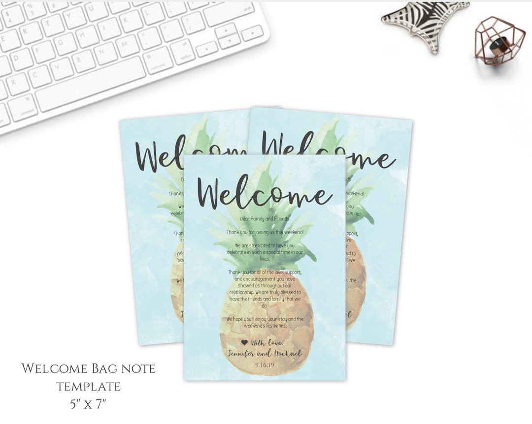 5" X 7" Welcome Letter Template, Welcome Bag Note, Hawaiian Welcome Bag ...