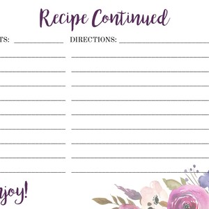 Purple Floral Recipe Card Template, Bridal Shower Recipe Card ...