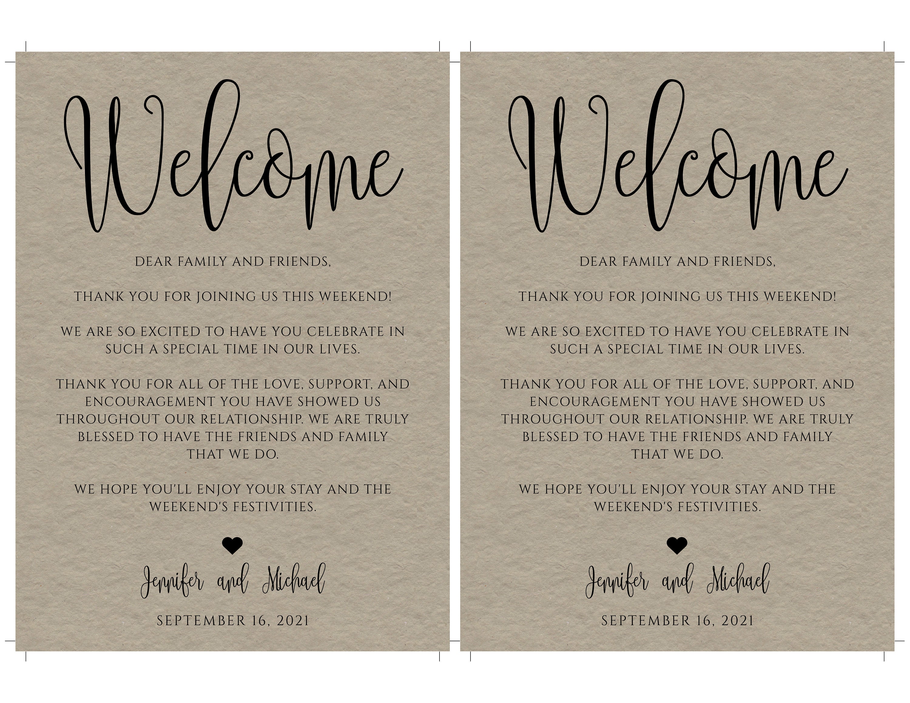 Rustic Wedding Welcome Letter Template Welcome Bag Note | Etsy