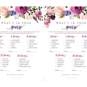 What's in Your Purse Game Template, Purple Floral Bridal Shower ...