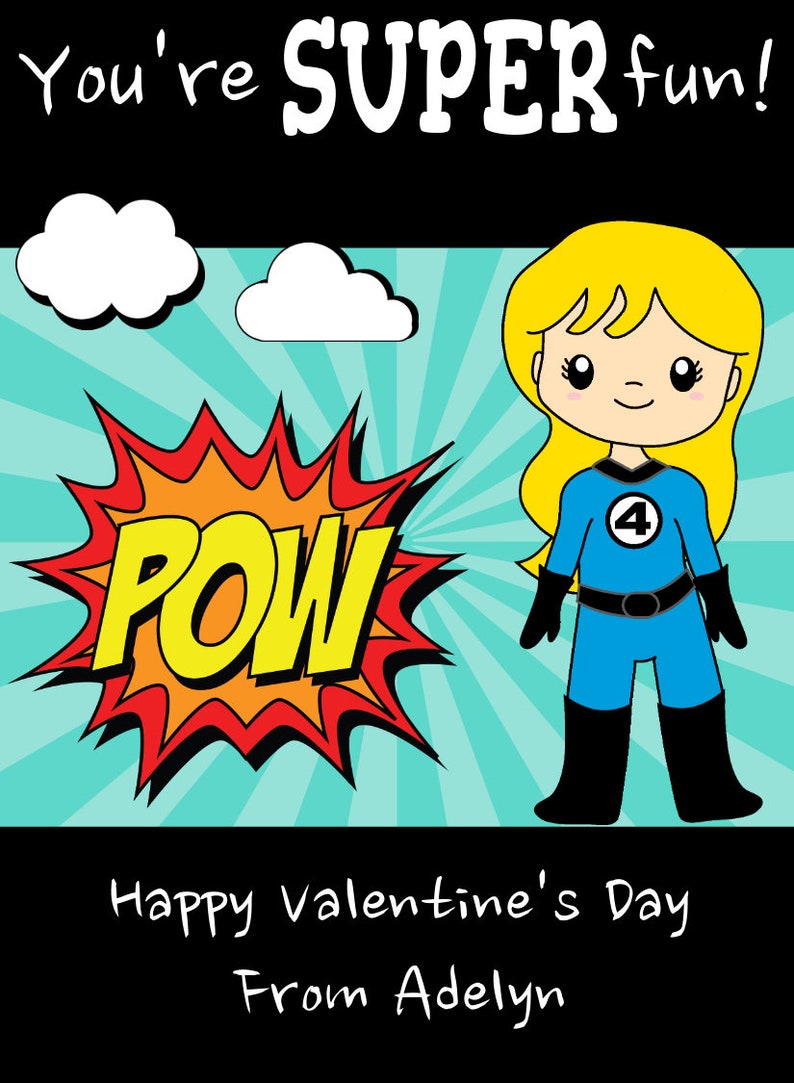 Super Hero Girl Valentine Card Template Printable Superhero - Etsy