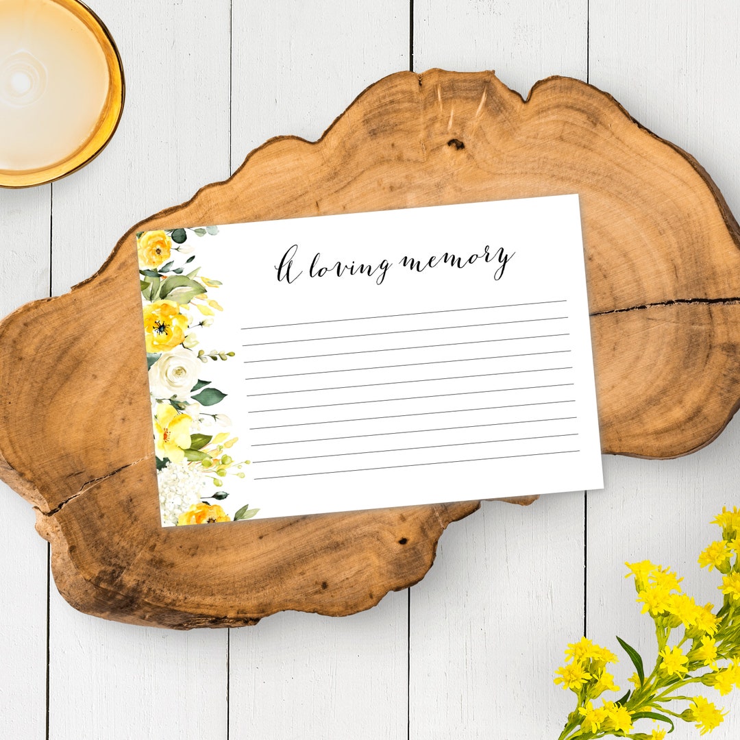 Yellow Floral Funeral Keepsake, in Loving Memory Card, Printable ...