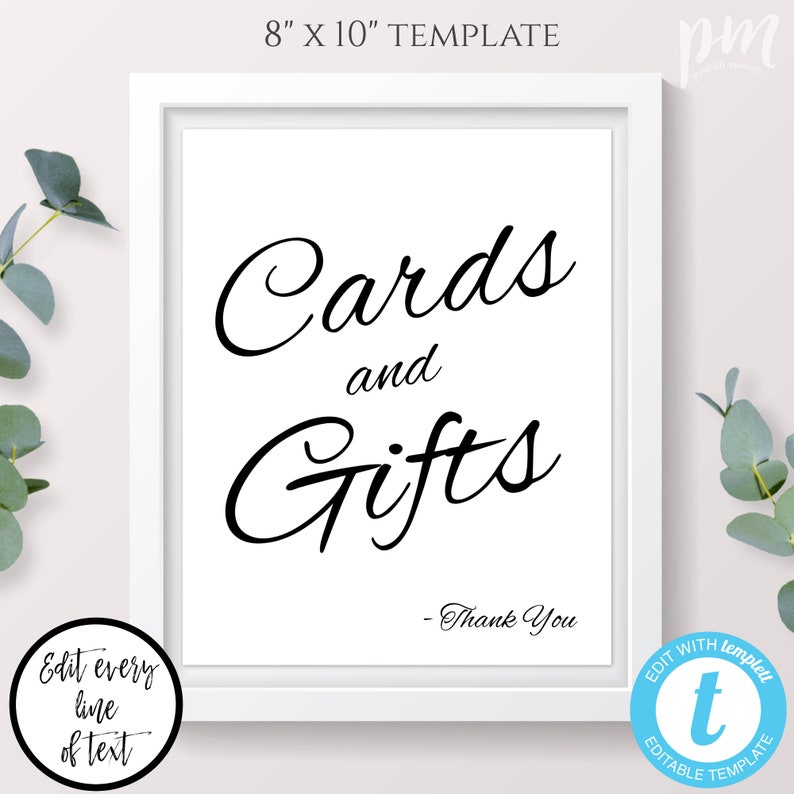 Cards and Gifts Sign Template Editable Calligraphy Wedding - Etsy