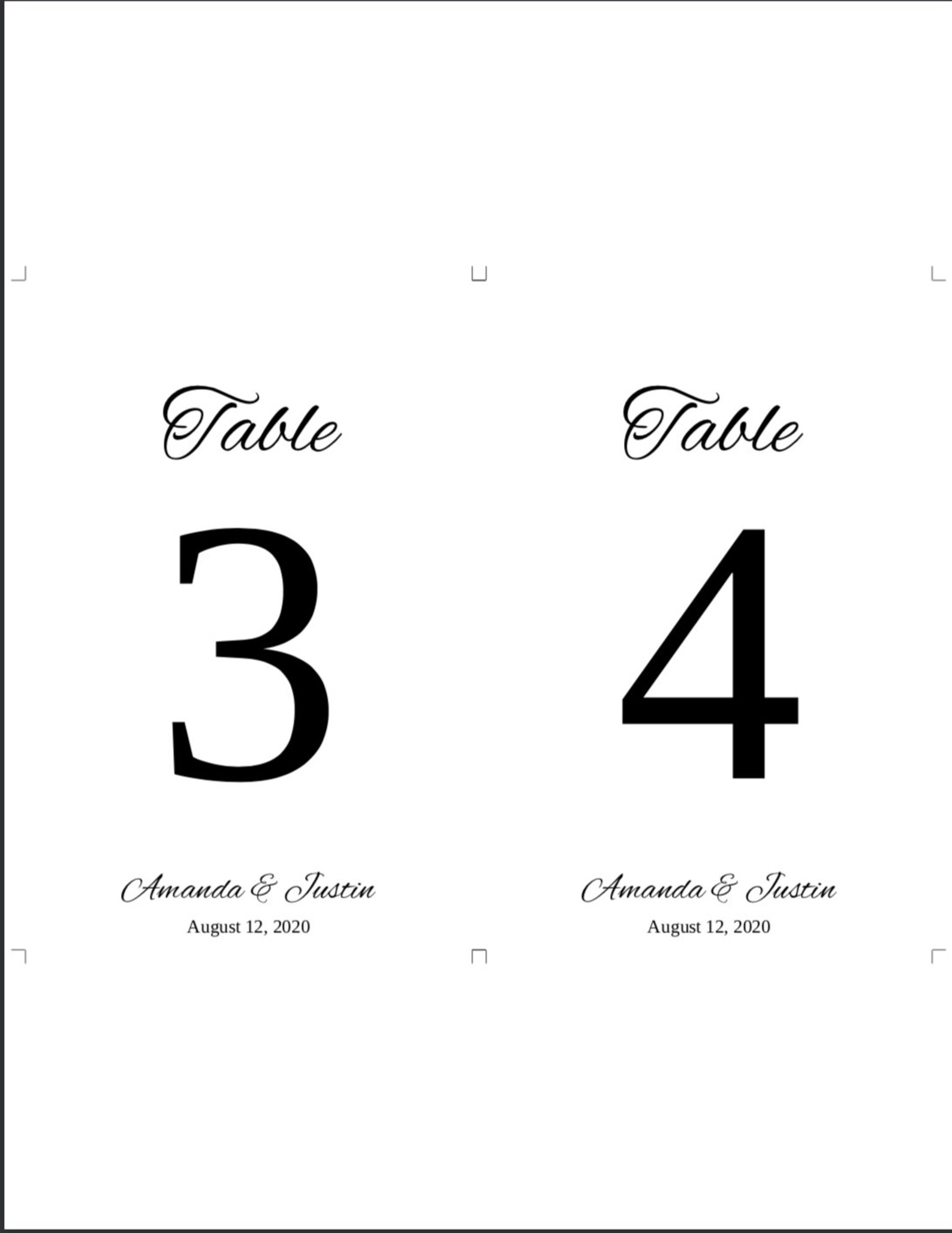Wedding Table Numbers Template, 4x6 Printable Table Number Cards, Black ...