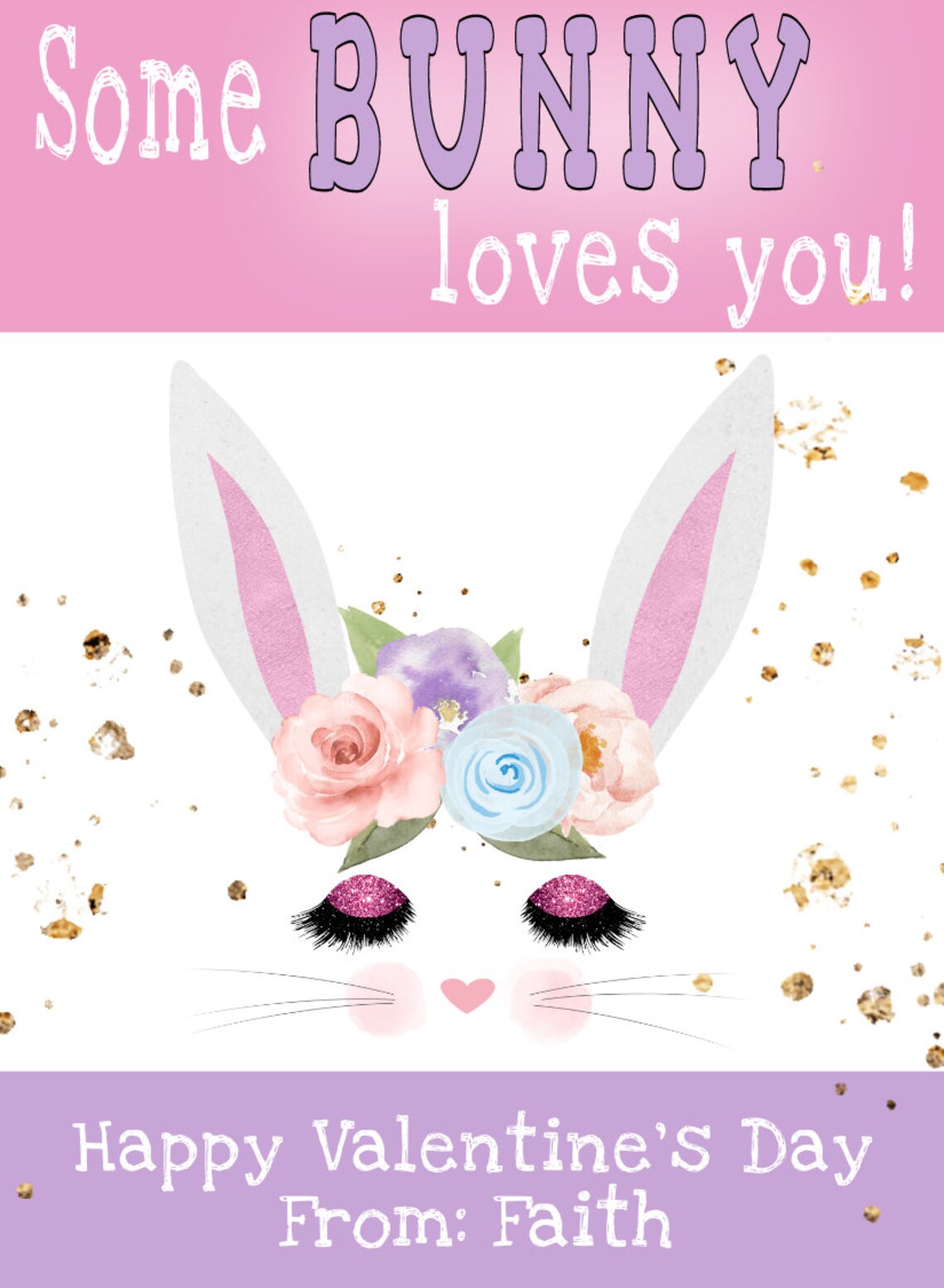 Bunny Valentine Card Template Bunny Valentines Cards for Kids | Etsy