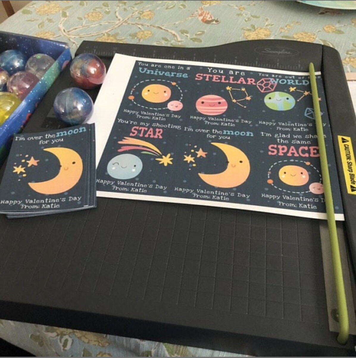 Planet Valentines Day Card Template Space Valentines Cards | Etsy