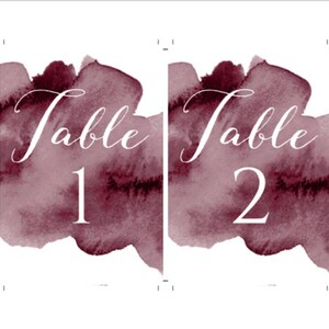 Burgundy Watercolor Table Number Template, Editable Marsala Number Card ...