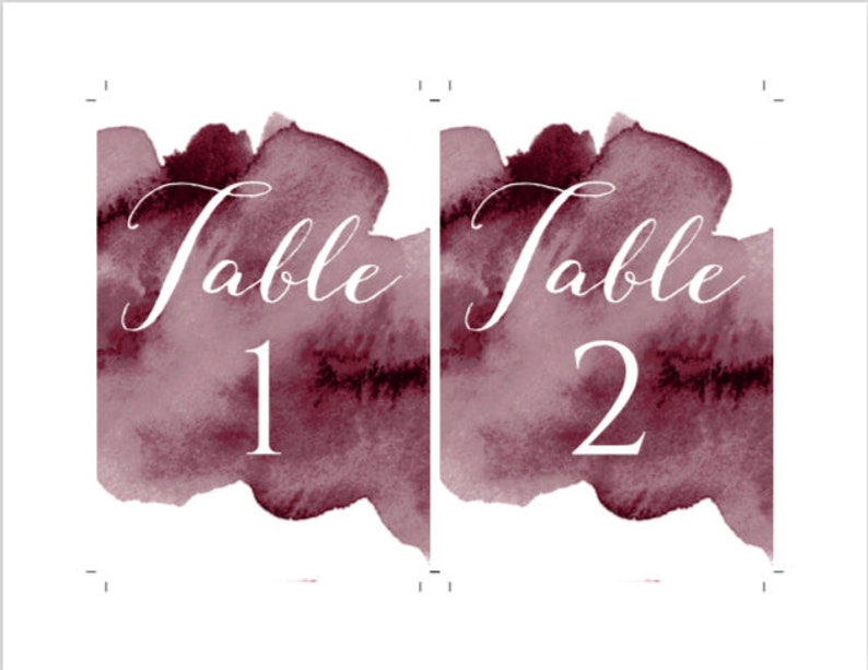 Burgundy Watercolor Table Number Template Editable Marsala - Etsy