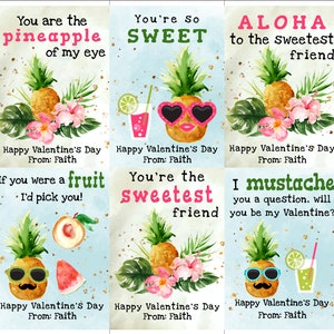 Pineapple Valentines Cards for Kids, Tropical Valentines Cards for ...