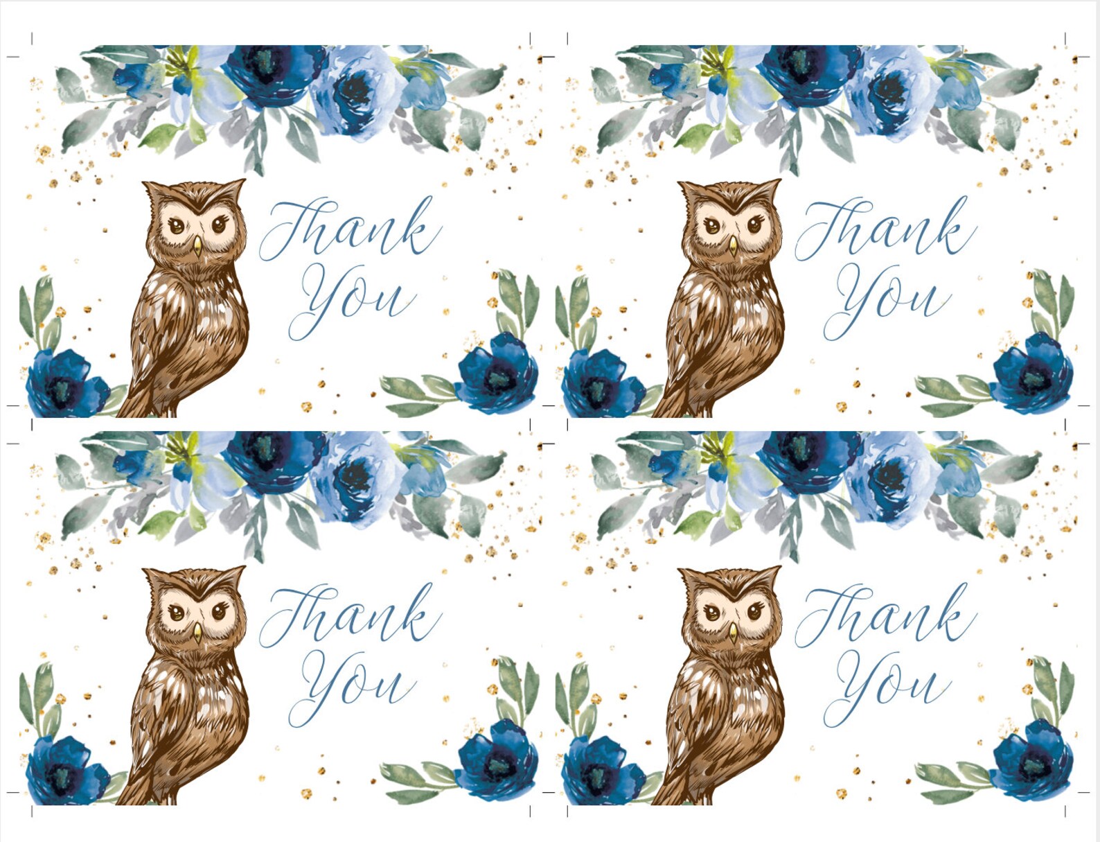 Owl Baby Shower Invitation Template Set Blue Owl Invite for | Etsy