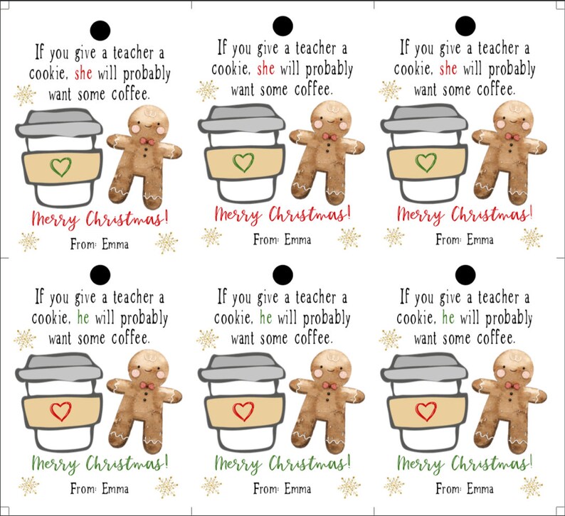 If You Give A Teacher A Cookie Gift Tag Template for Christmas ...