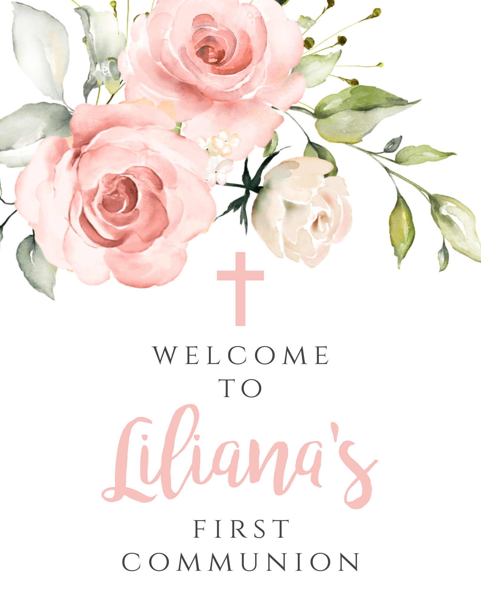 First Holy Communion Welcome Sign Girl, 8x10 Printable Sign for Girl ...