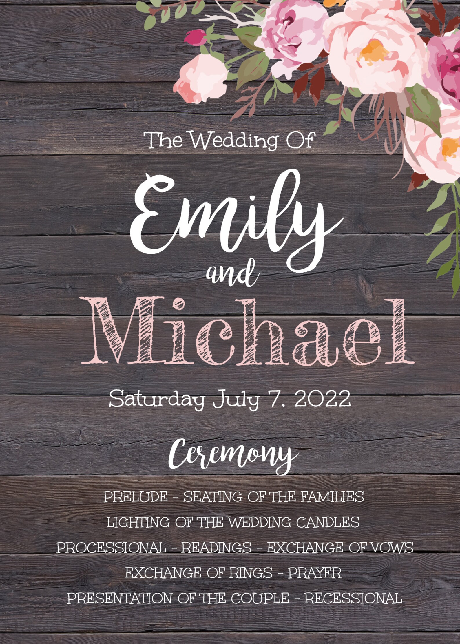 Rustic Floral Wedding Program Template DIY Wedding Program - Etsy