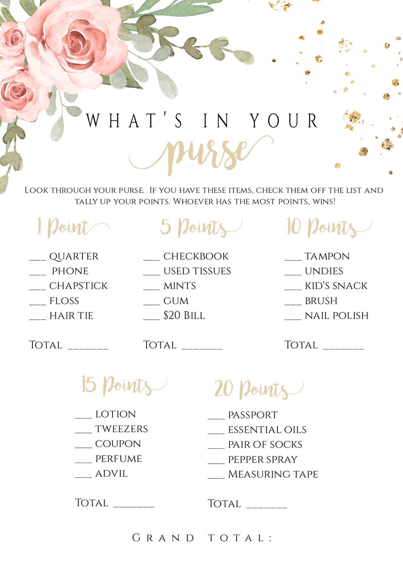 What's in Your Purse Game Template Purse Game Pink - Etsy