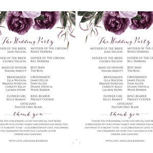 Purple Floral Wedding Program Template, Printable Plum Floral Program ...
