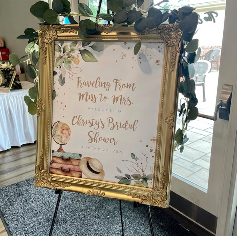 Greenery Traveling From Miss to Mrs Welcome Sign Template - Etsy