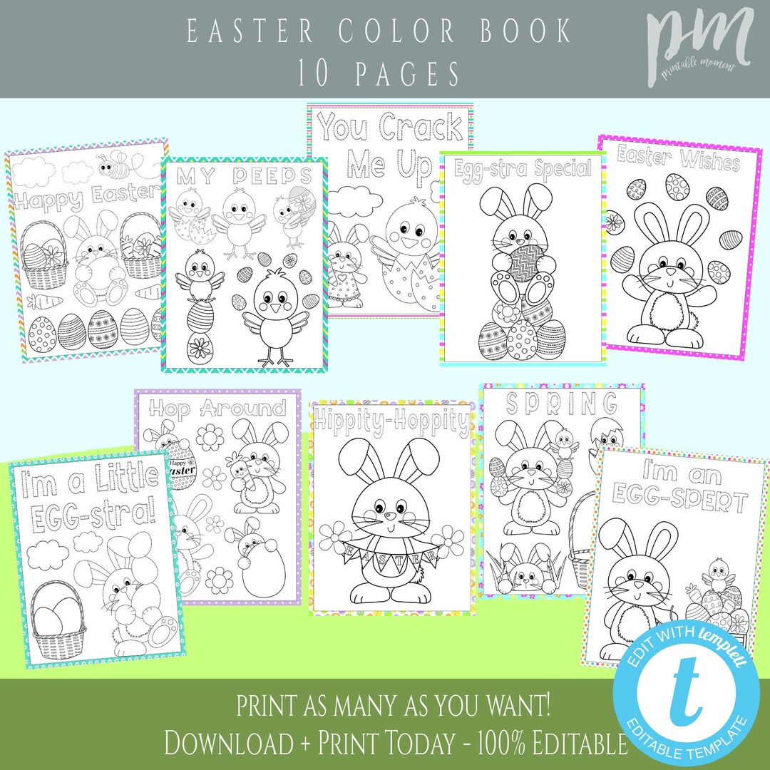 Easter Coloring Pages for Kids, 10 Page Coloring Printable Template ...