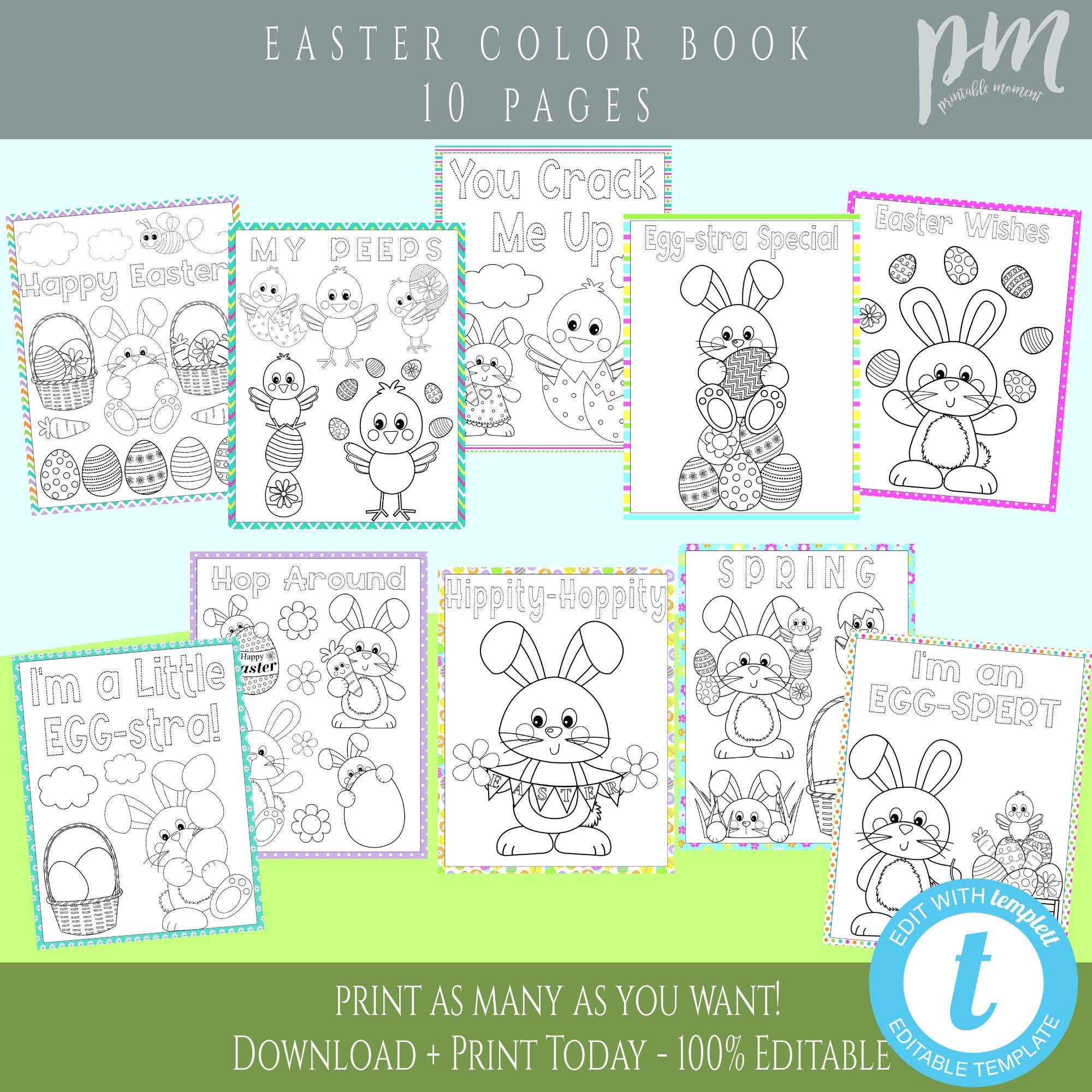 Easter Coloring Pages for Kids, 10 Page Coloring Printable Template ...