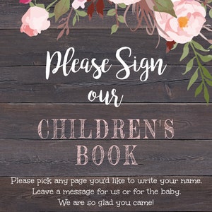 Please Sign Our Children's Book Template, Rustic Floral Baby Book Sign ...