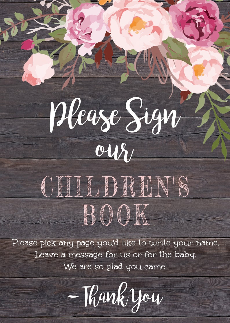 Please Sign Our Children's Book Template Rustic Floral | Etsy
