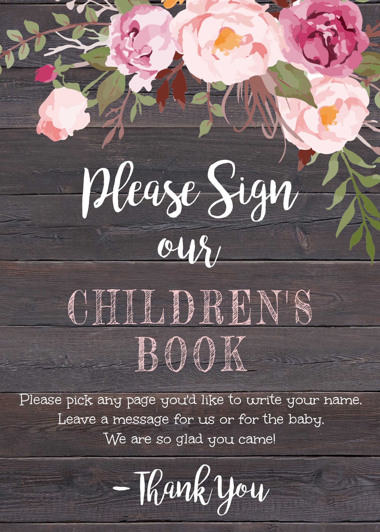 Please Sign Our Children's Book Template, Rustic Floral Baby Book Sign ...