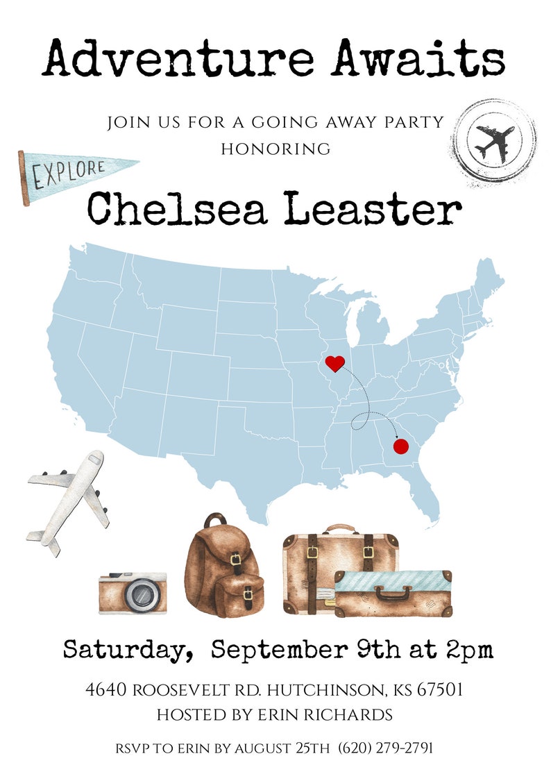 USA Map Invitation Template Adventure Awaits Going Away Party - Etsy