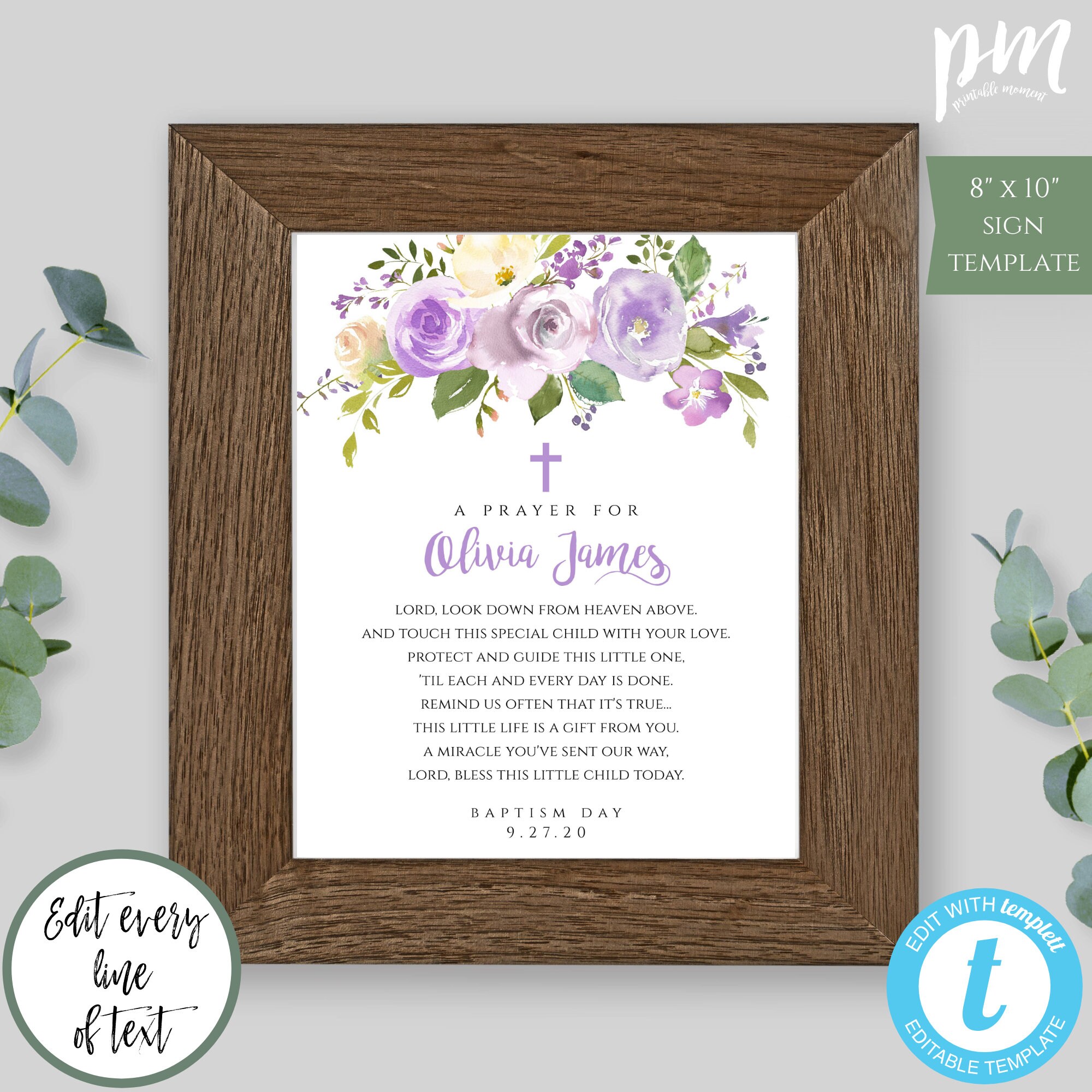 Lavender Floral Personalized Prayer Sign for Girl Editable - Etsy