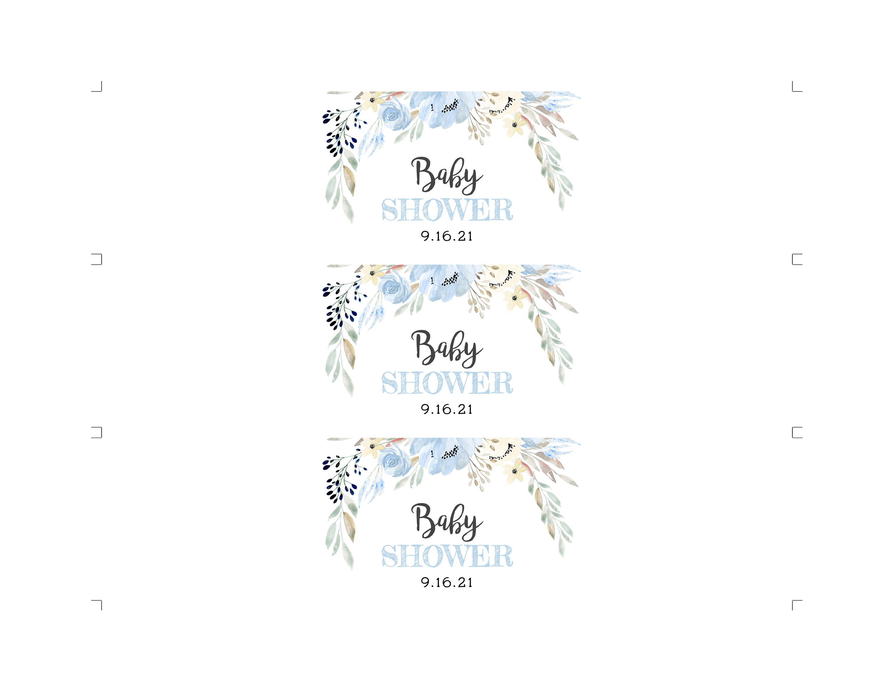 Blue Floral Water Bottle Label + Mini Champagne Bottle Label Template ...
