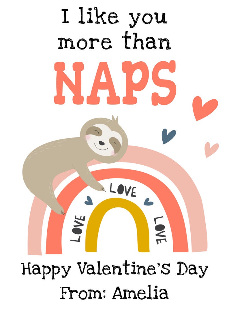 Sloth Valentines Day Card Template, Rainbow Valentines Cards for Kids ...