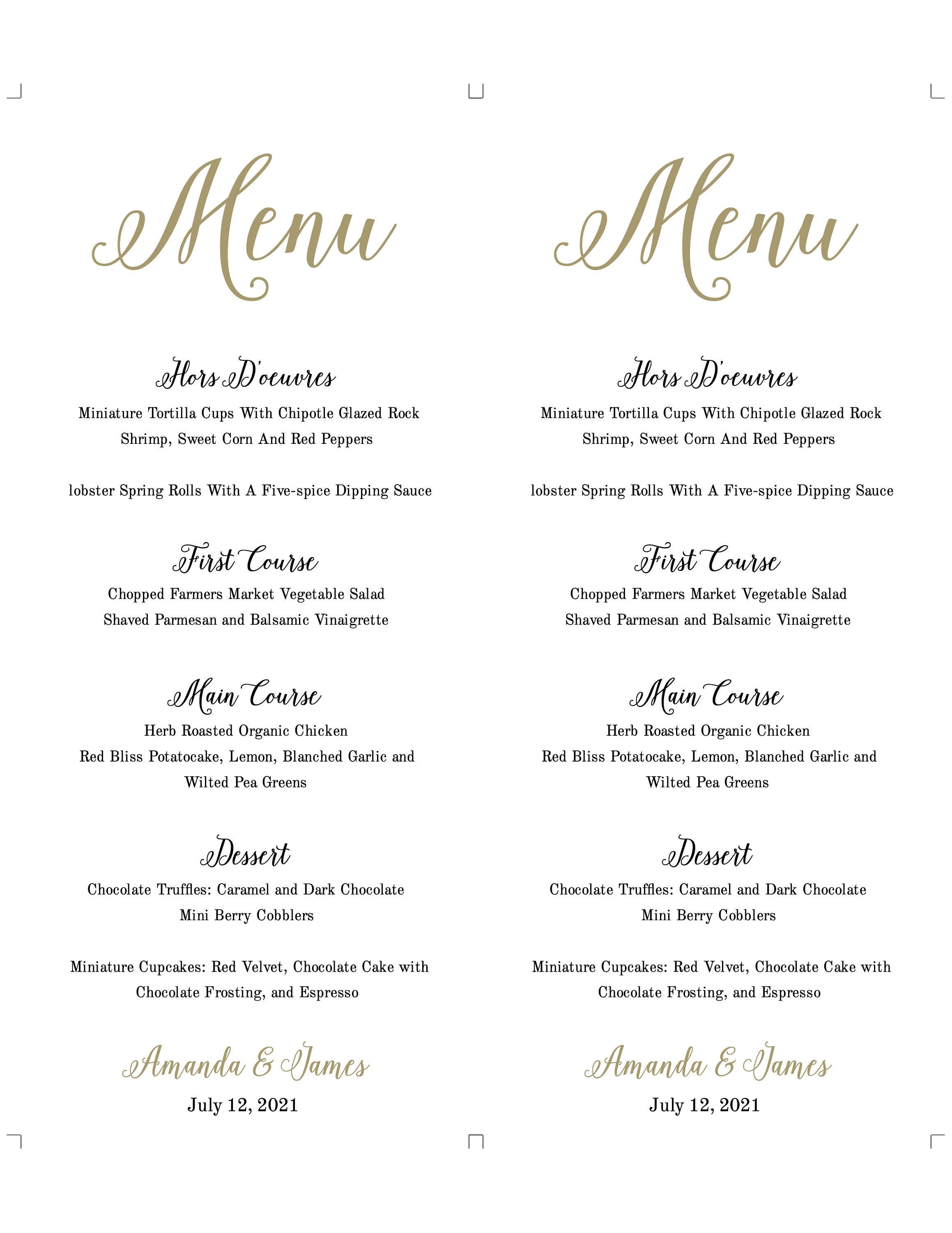 Printable Wedding Menu Template Printable Menu Wedding | Etsy