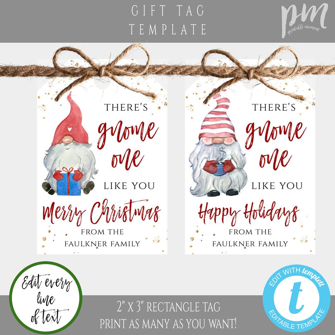 Gnome Gift Tag Template, Teacher Gift Tag for Christmas Appreciation ...