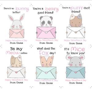 Animal Valentines Day Card Template, Cat Valentines Cards for Kids ...