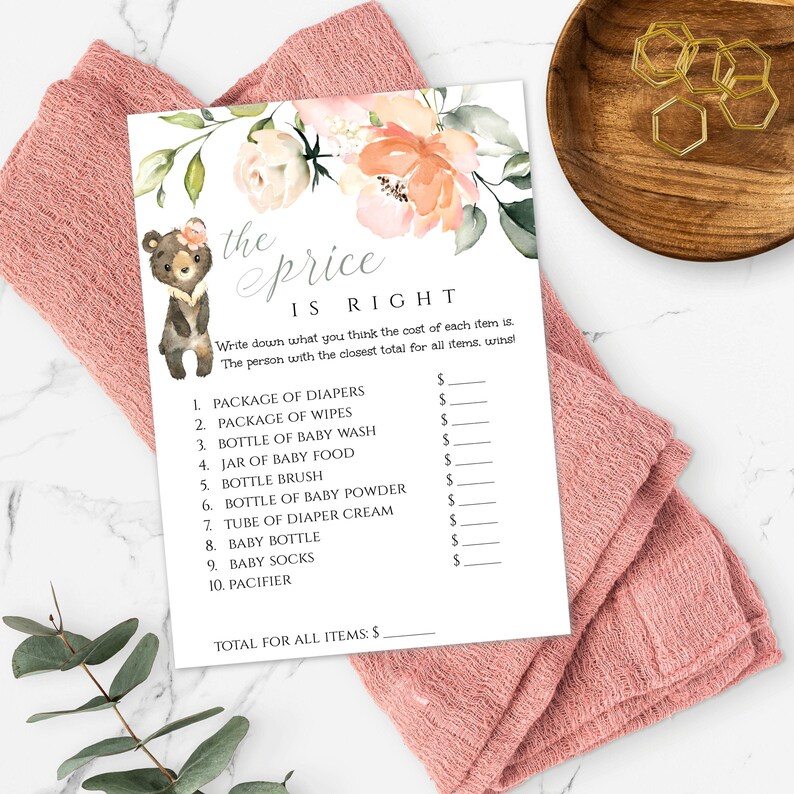 Bear Baby Shower Game the Price is Right Template, Editable Girl Baby ...