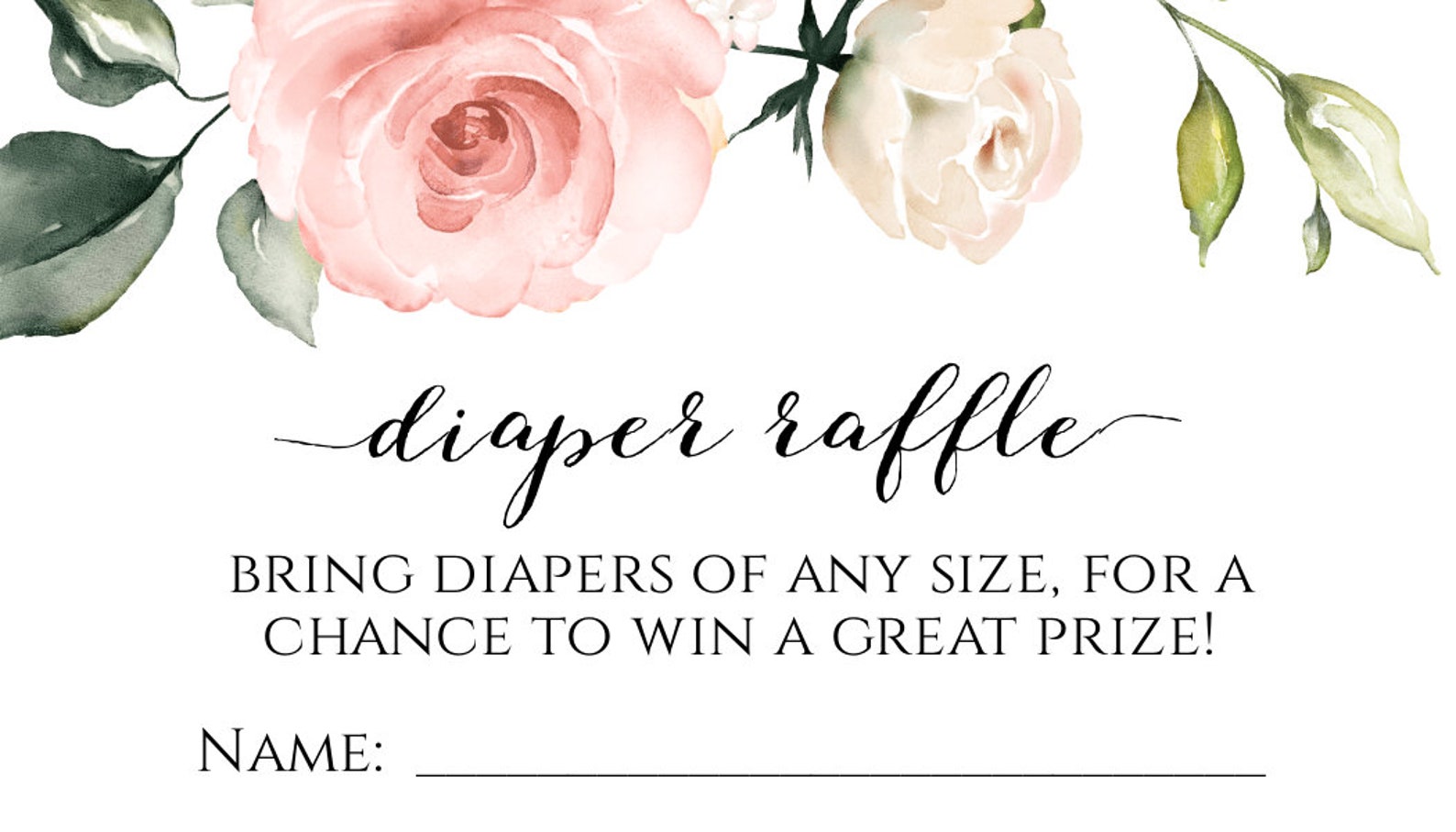 Pink Floral Diaper Raffle Sign Card Template Blush Pink | Etsy