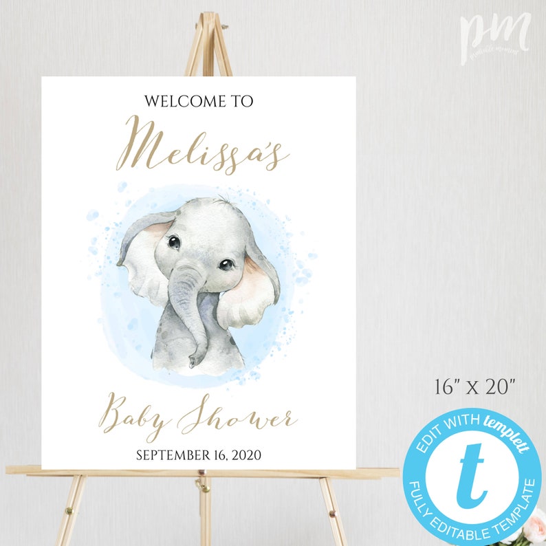 Elephant Welcome Sign Template for Baby Shower Welcome - Etsy
