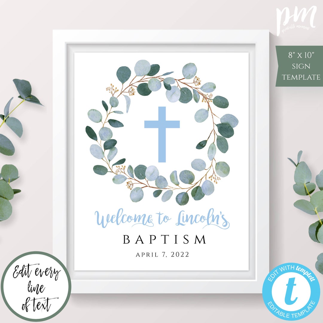 Blue Baptism Welcome Sign Template 8x10, Boy Baptism Welcome Sign ...