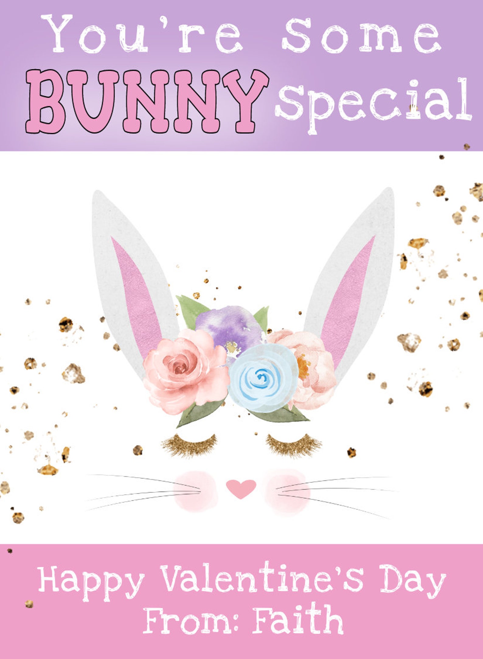 Bunny Valentine Card Template Bunny Valentines Cards for Kids | Etsy