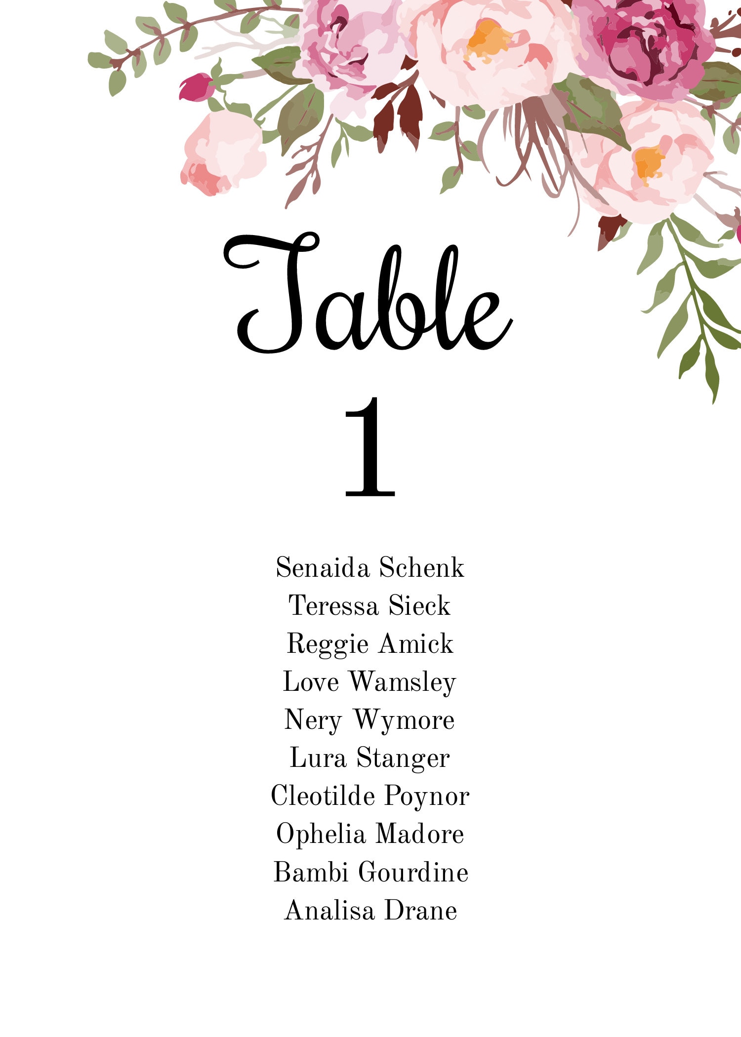Pink Floral Wedding Table Numbers Template Printable Table - Etsy