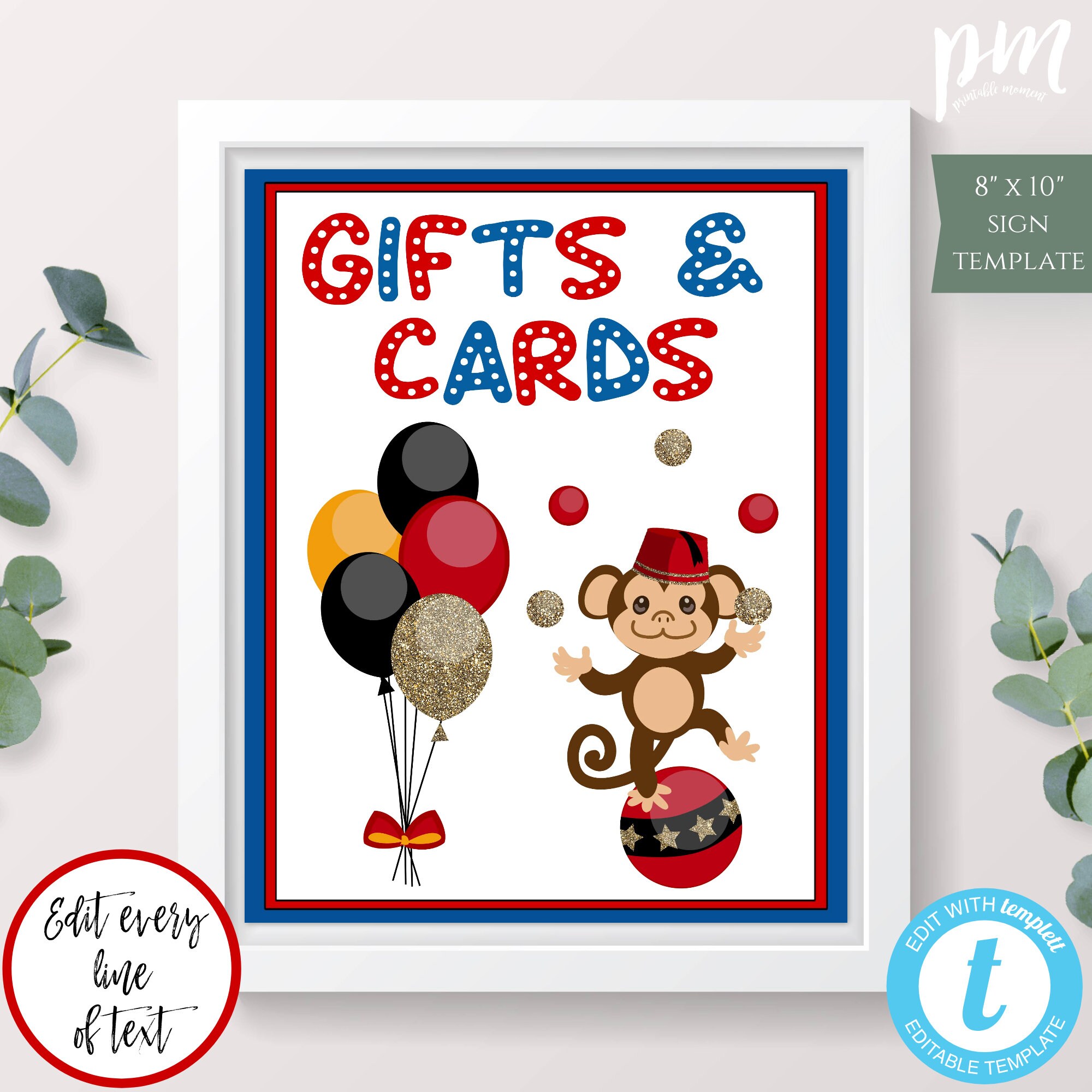 Circus Birthday Gifts and Cards Sign Template Cards and Gifts | Etsy