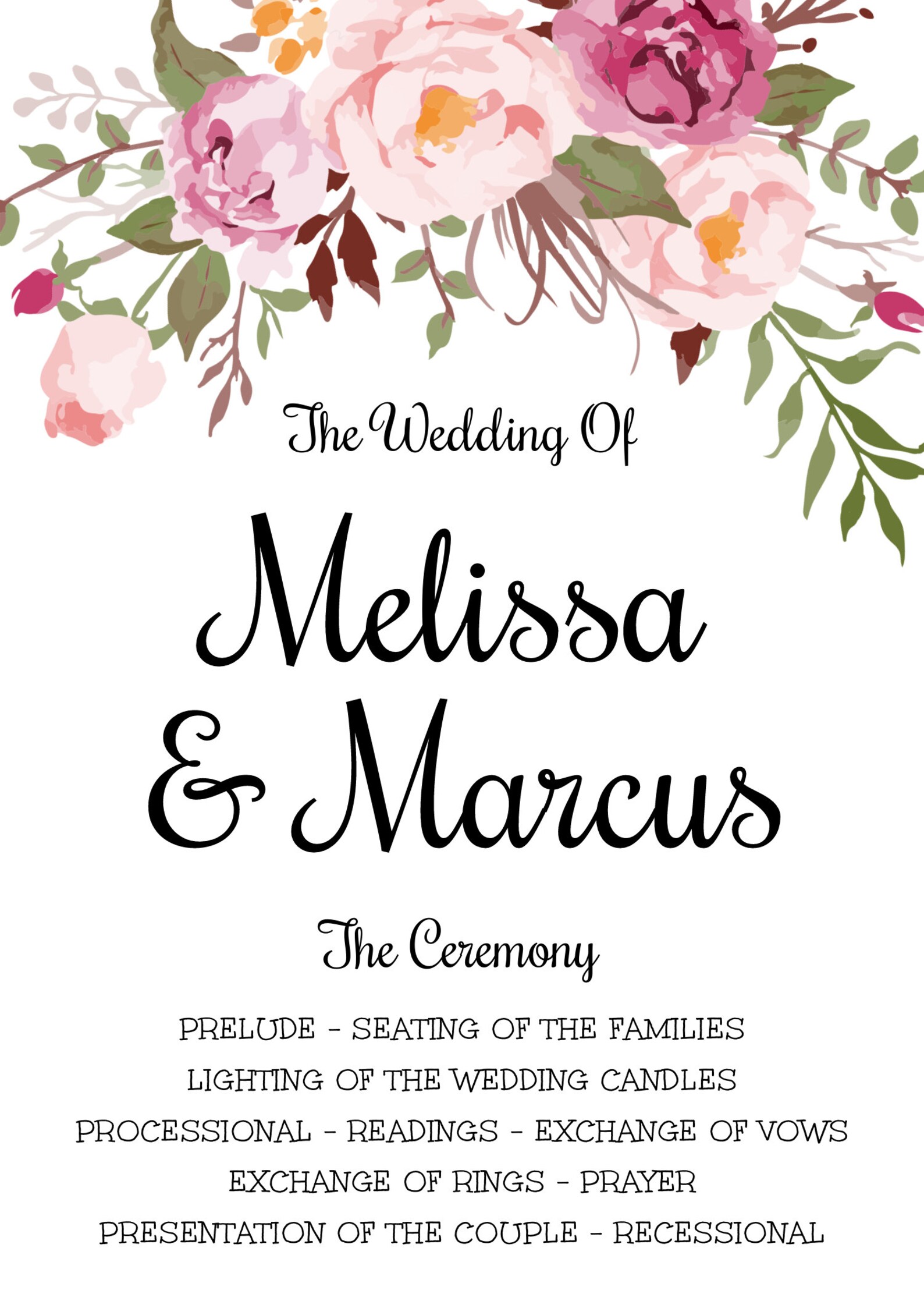 Pink Floral Wedding Program Template Wedding Program Order | Etsy