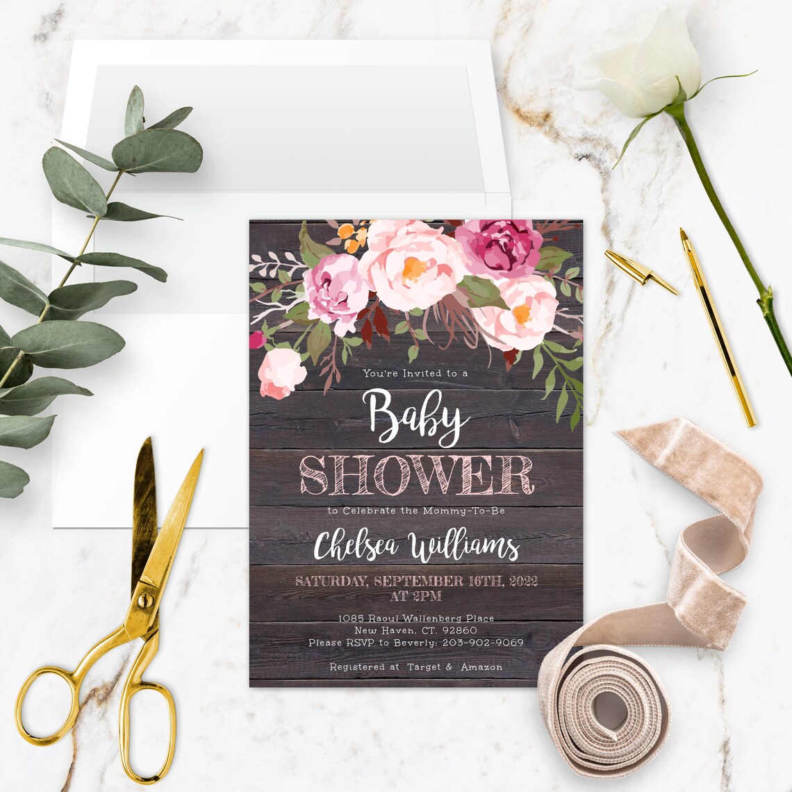 Rustic Floral Baby Shower Invitation Template, Rustic Baby Shower ...