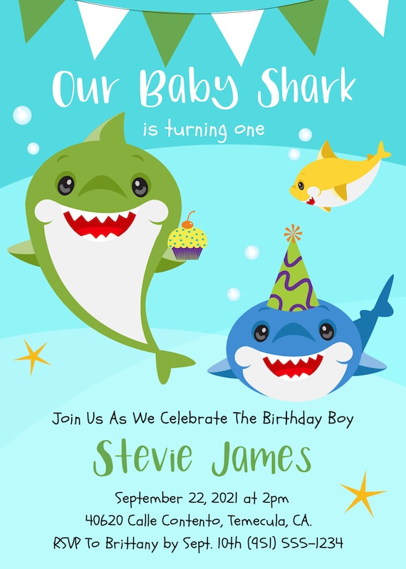 Baby shark birthday invitation store