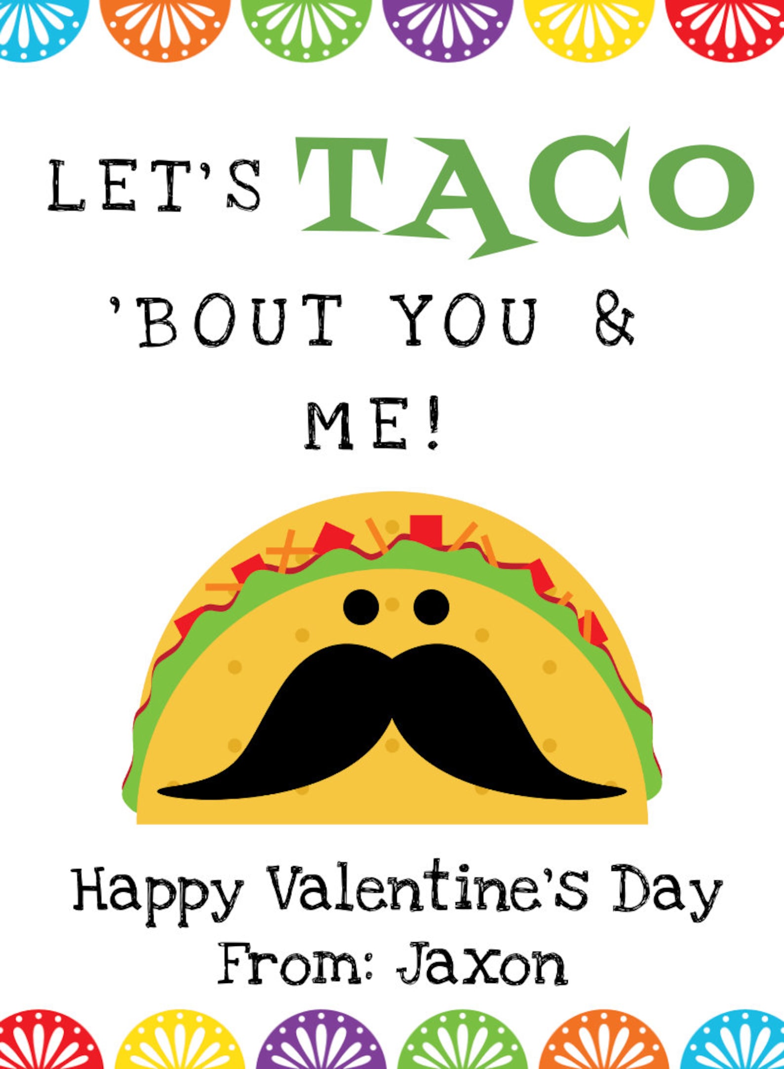 Taco Valentine Card Template Taco Valentines Cards for Kids | Etsy