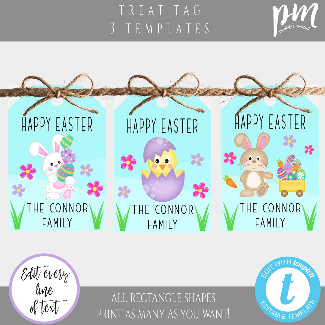 Happy Easter Favor Tag Template, Easter Bunny Tag Personalized ...