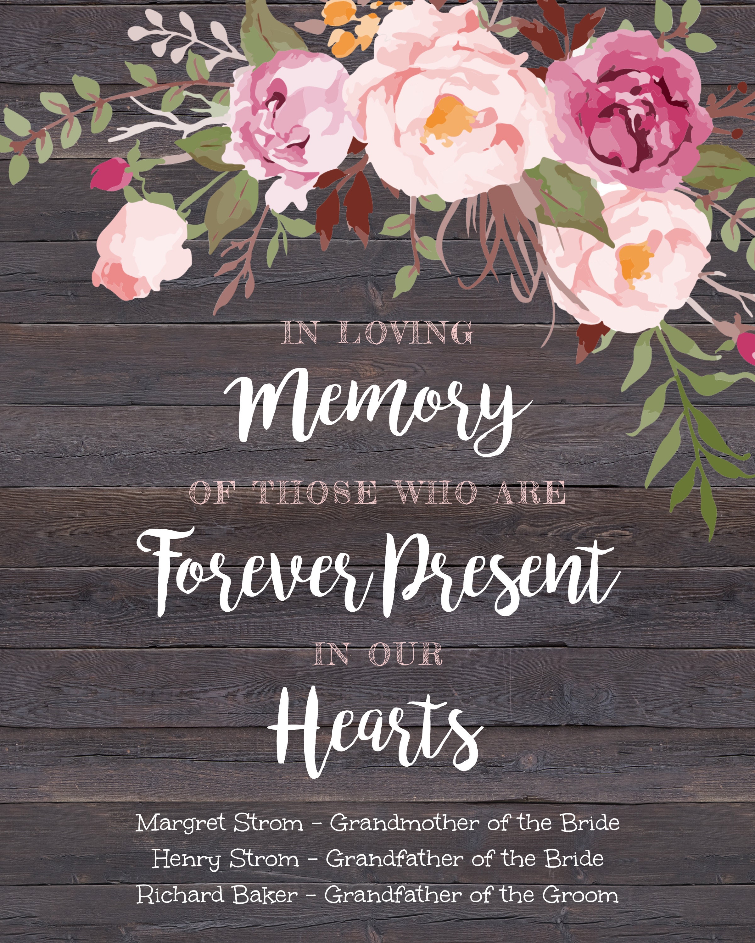 Rustic Floral in Loving Memory Wedding Sign Template Pink | Etsy